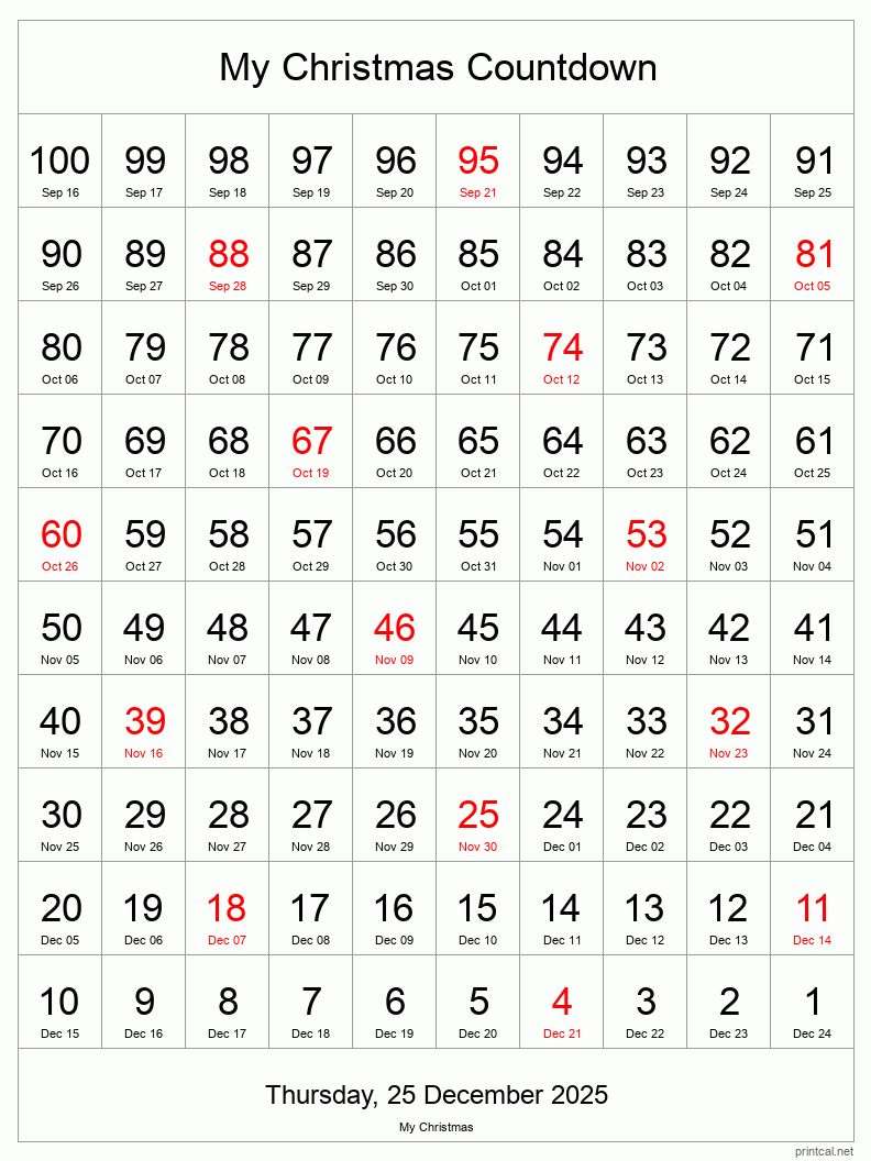 Printable Countdown Calendar